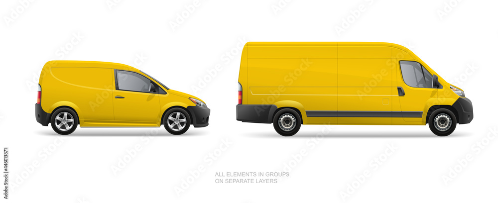 Realistic vector yellow delivery van car template on white background ...