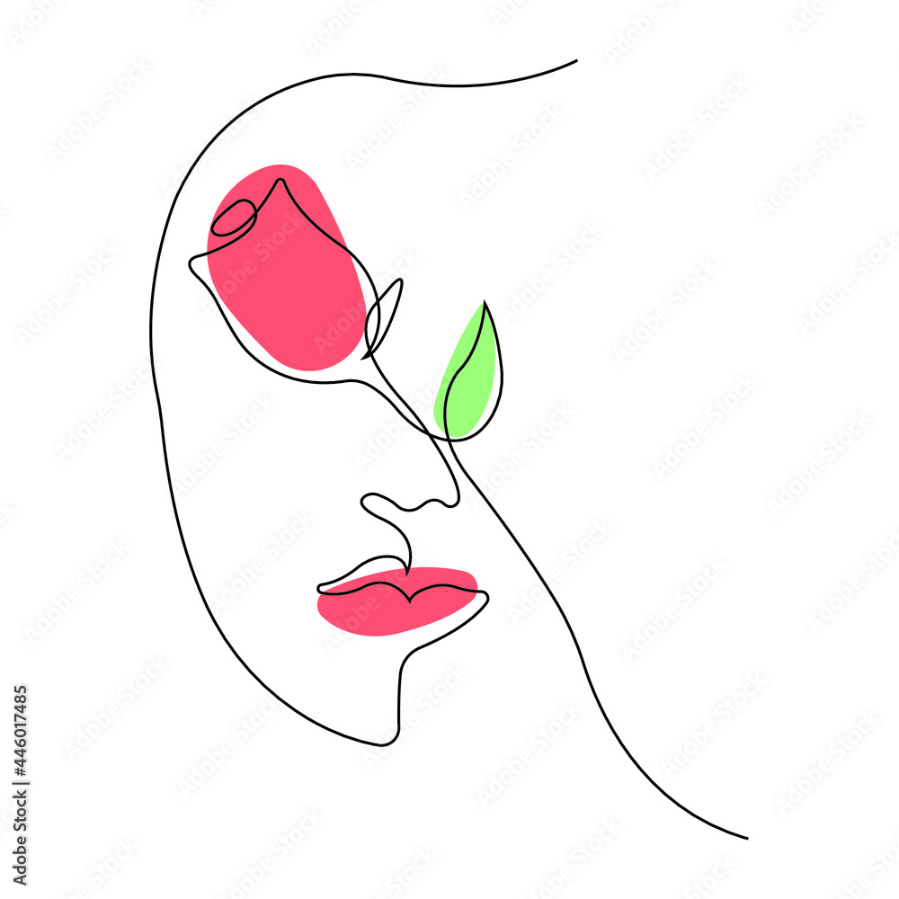 Part of the girl's face is a rose instead of the eye. Minimalism style ...