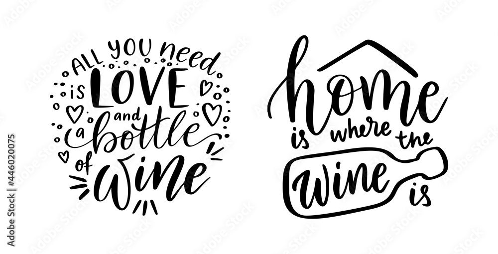 Positive funny wine sayings set for poster in cafe, bar, t shirt design ...
