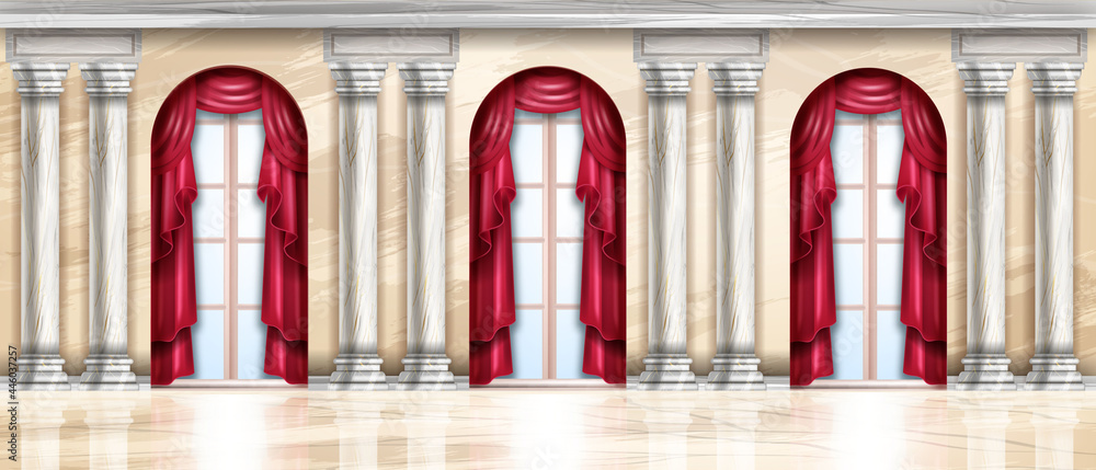 Vector palace interior background, castle hall, marble ballroom ...