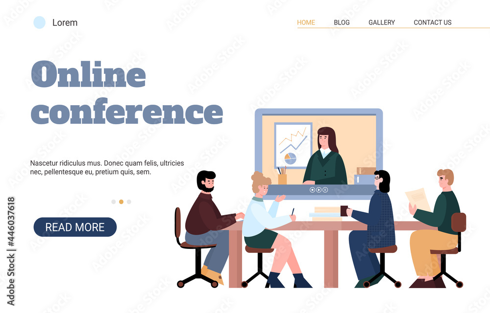 Online conference and virtual workplace website, cartoon vector ...