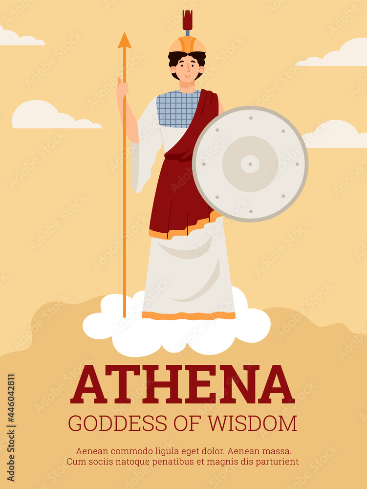 Poster with athena goddess of wisdom, warfare and arts in ancient greek ...