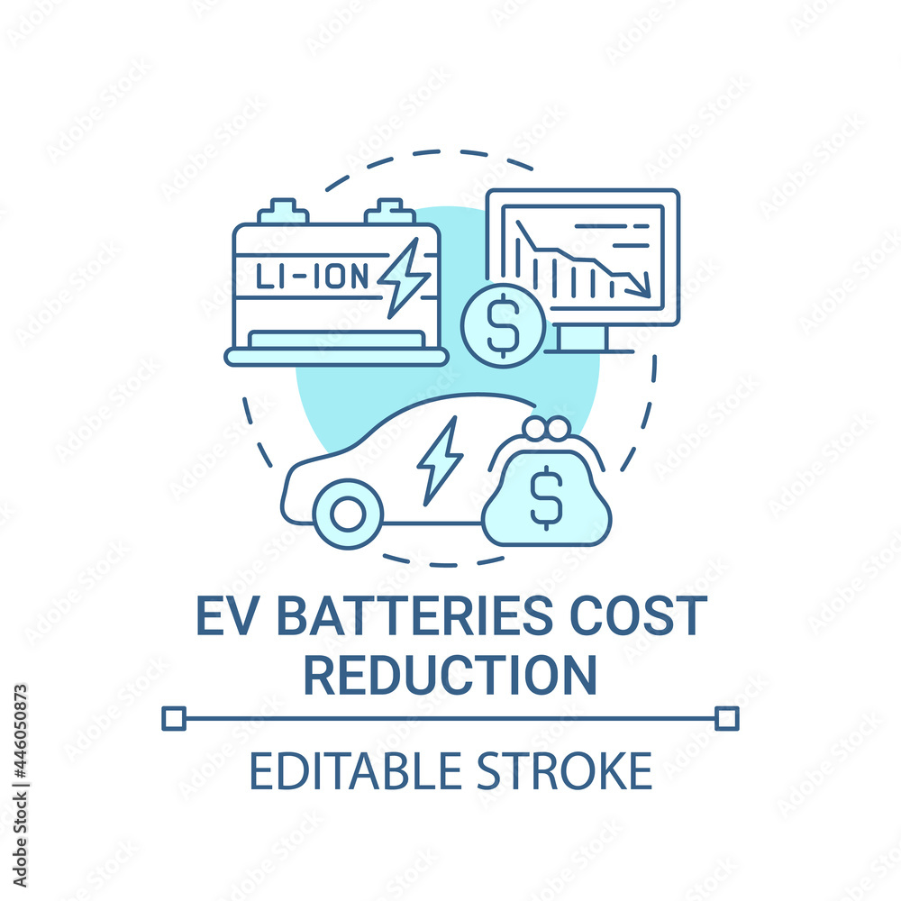 Eco transport batteries cost reduction concept icon. EV charging ...