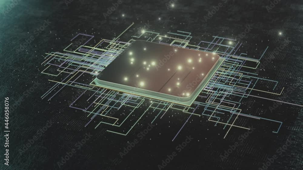 Technology Background CPU Circuit. 3D visualization Processor Power. Data Transmission in ...