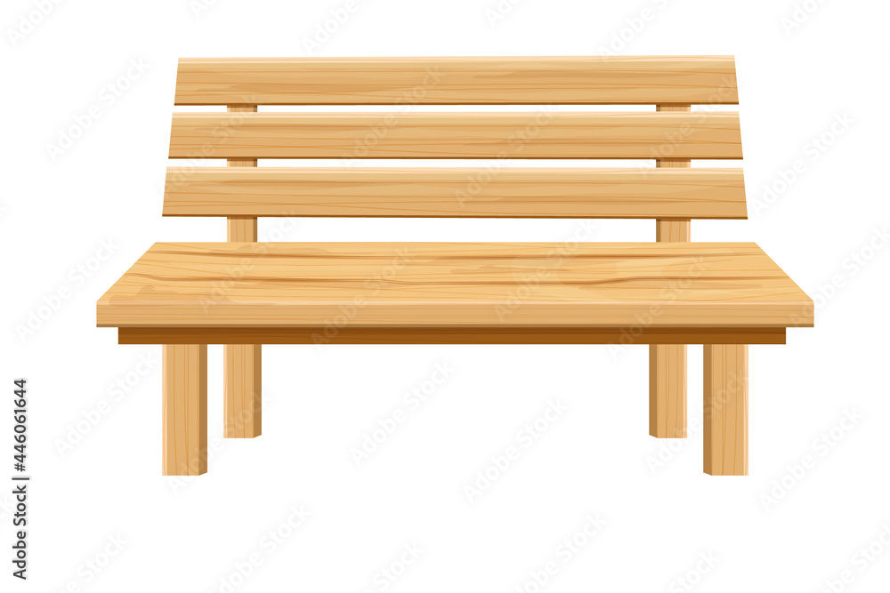 Wooden park bench, garden furniture in cartoon style isolated on white ...