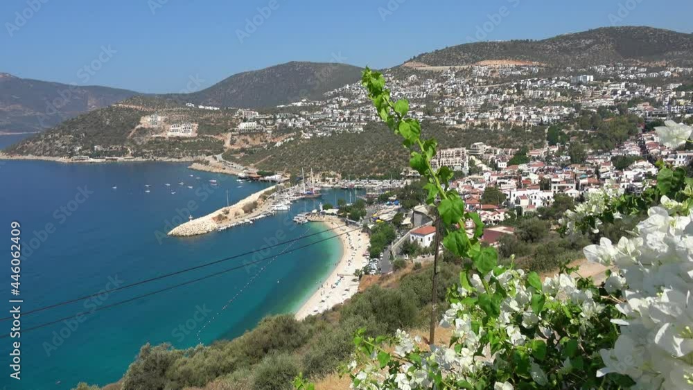 Kalkan, Kas, Turkey - 15th of July 2021: 4K Kalkan beach and town top ...