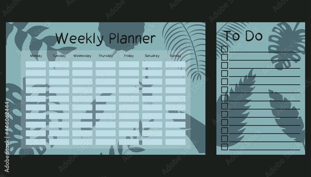 Weekly planner and To do list template with tropical leaf silhouette ...
