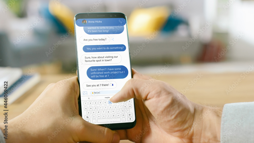Close Up Shot of a Smartphone with Shown Chat Messages About Date ...