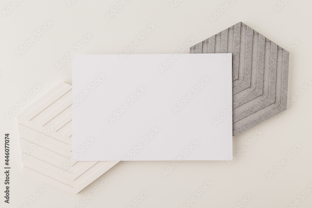 Invitation card mockup, blank greeting card template. Flat lay ...