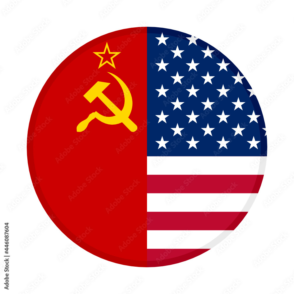 round icon of soviet union and american flags. vector illustration isolated on white background ...