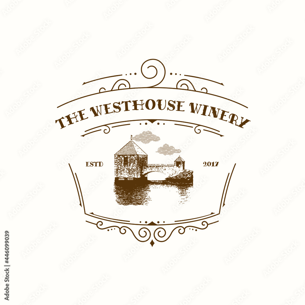 A Classic Style Emblem Or Label Or Badge Denoting A House Or Castle In a-classic-style-emblem-or-label-or-badge-denoting-a-house-or-castle-in