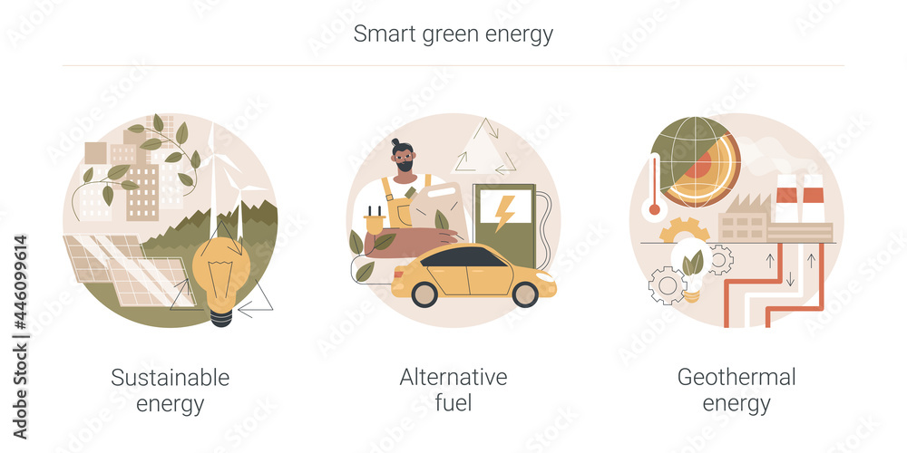 Smart green energy abstract concept vector illustration set ...
