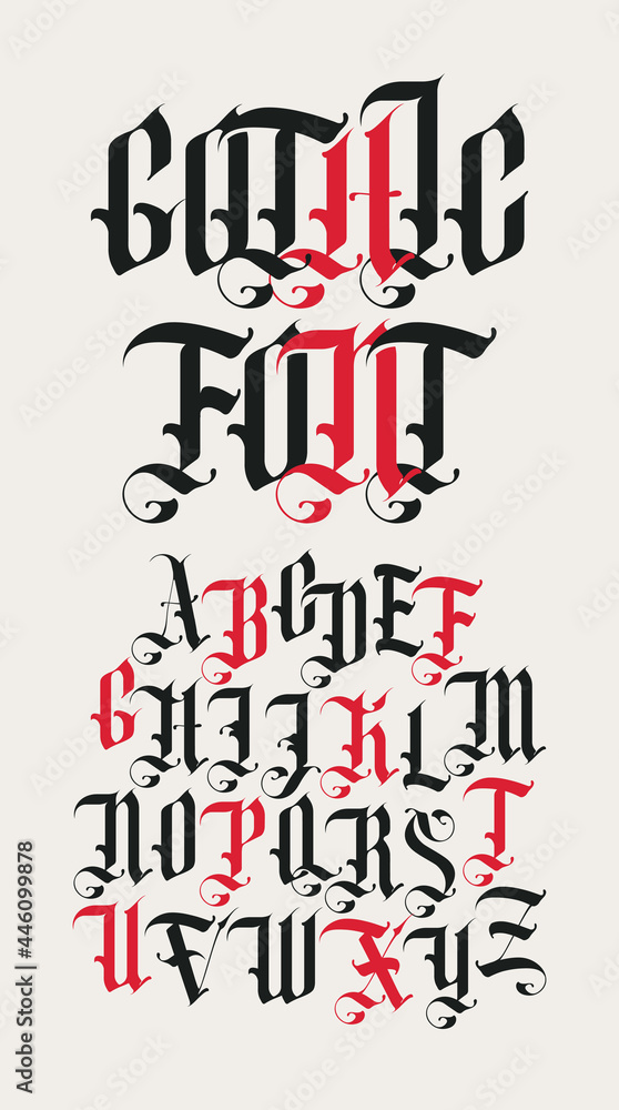 Gothic font. Full set of capital letters of the English alphabet in ...