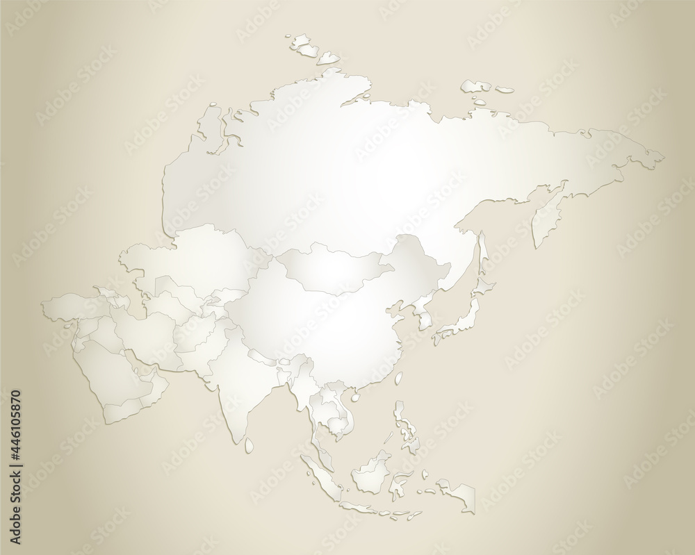 Asia map, separate states, old paper background blank Stock ...