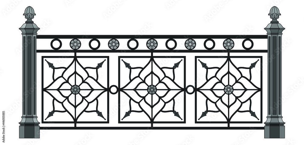 Classic Iron Railings With Metal Pillars. Urban Design. Decor. Luxury ...