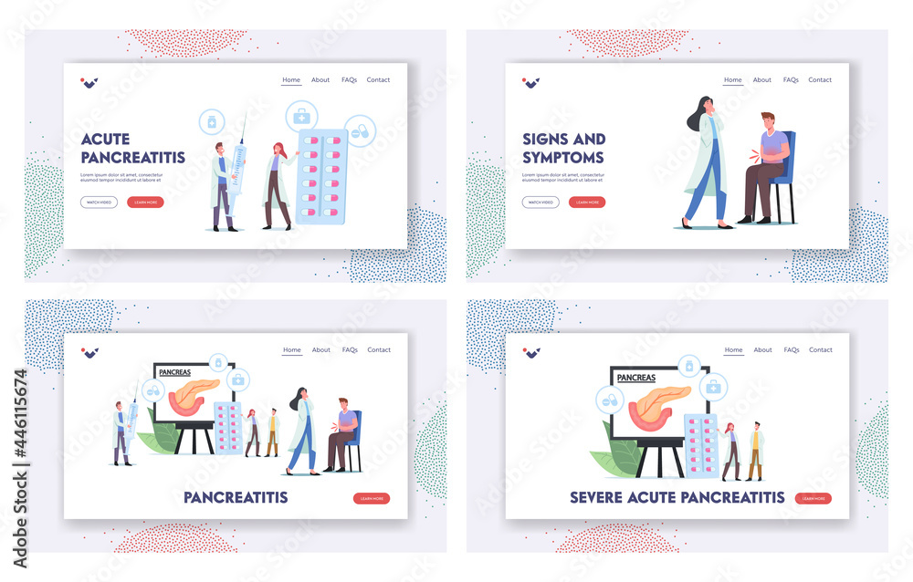 Vetor de Pancreatitis, Disease Symptoms Landing Page Template Set ...