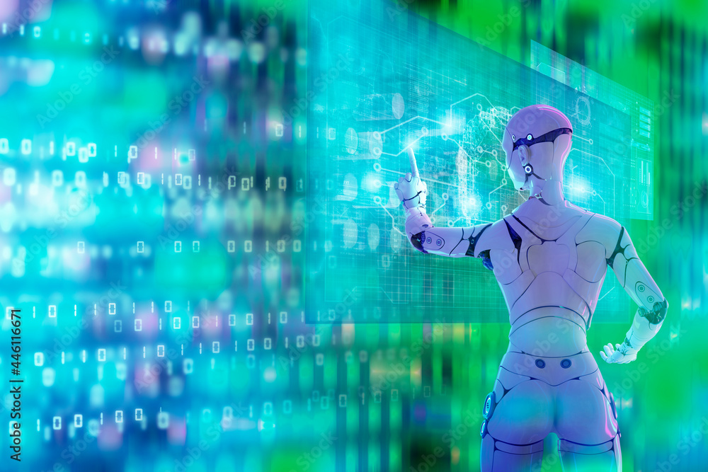 Android robot computer cyberspace background, futuristic world power of ...