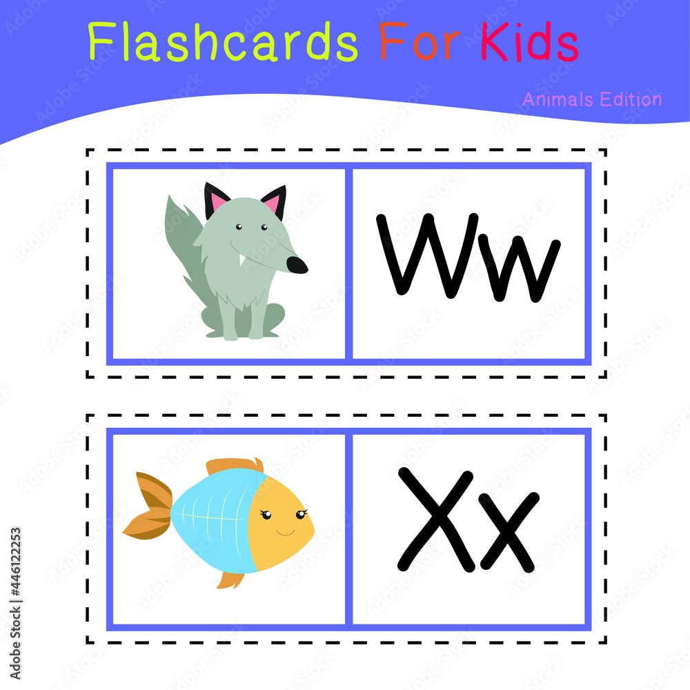 Vector set of flashcards for kids with cute animal themes. Alphabet for ...