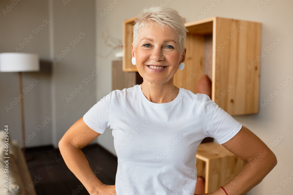 Senior woman in enthusiastic mood ready to take action. Brave mindset ...