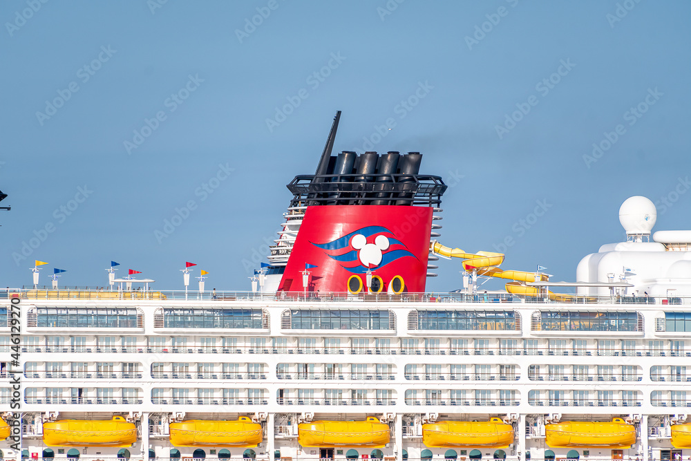 View of the Disney Magic cruise ship on a rare visit to the UK Stock ...