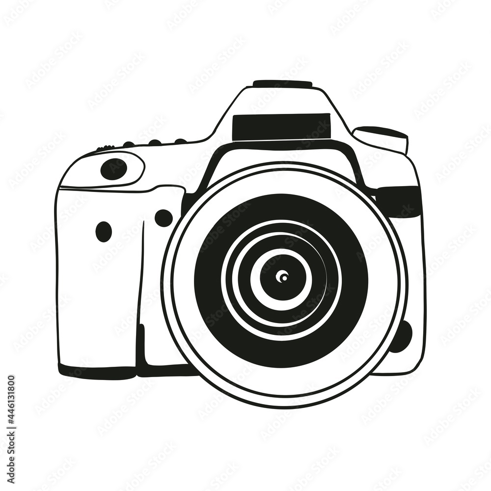 Simple sketch illustration of a modern professional photo camera Stock ...