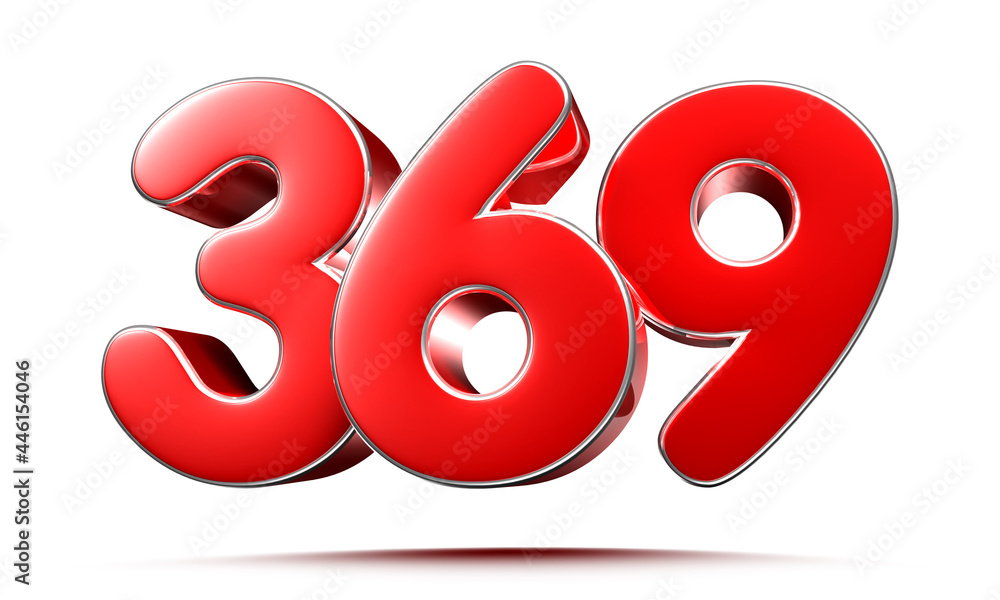 Rounded red numbers 369 on white background 3D illustration with ...