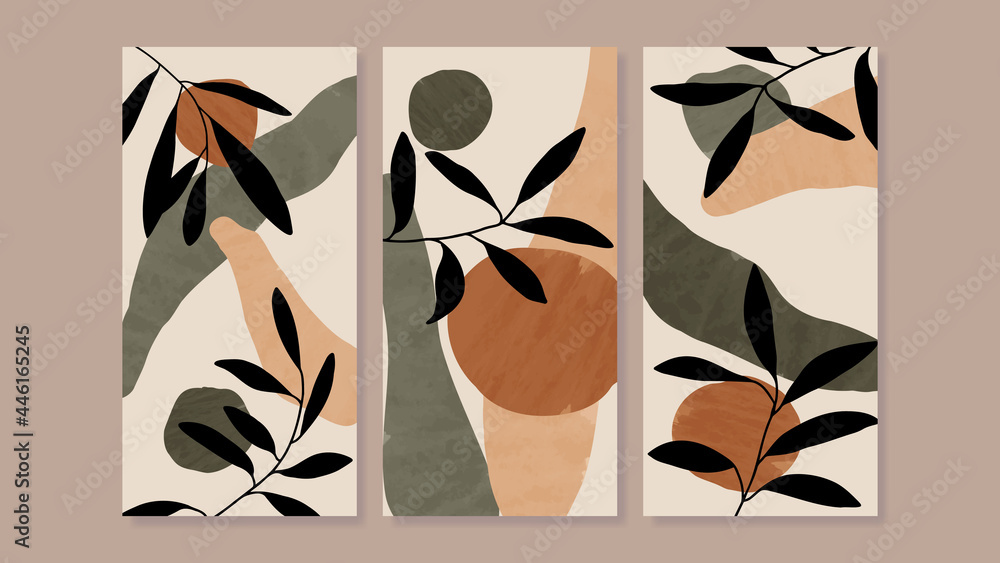 Mid century modern triptych wall art vector. Abstract art background ...