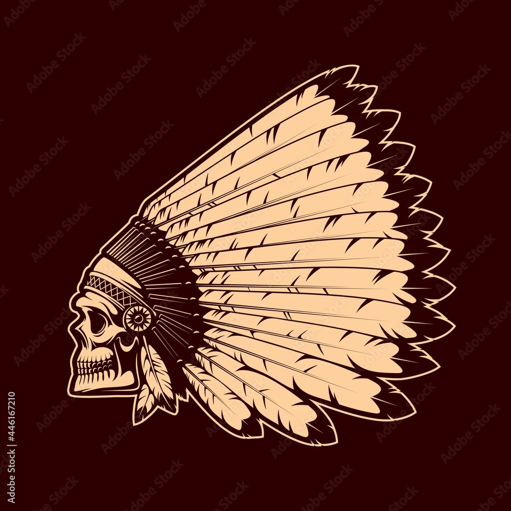 Indian chief skull in war bonnet. Native americans culture and wild ...