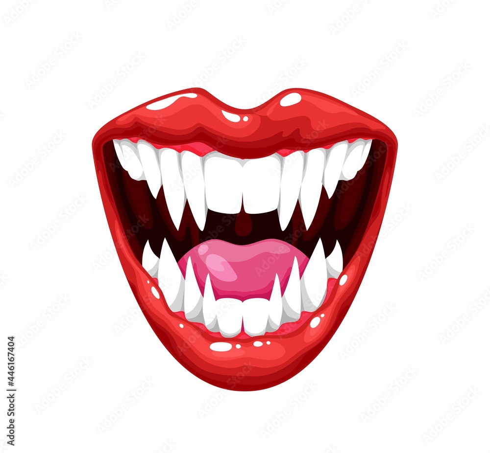 Vampire jaws, mouth and teeth, scary clown monster or smile fangs ...