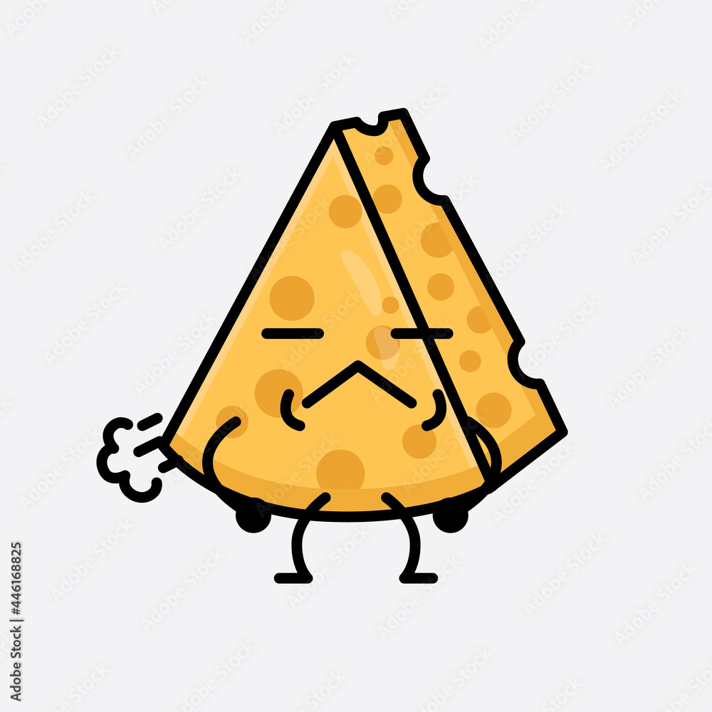 Vector Illustration of Cheese Character with cute face and simple body ...