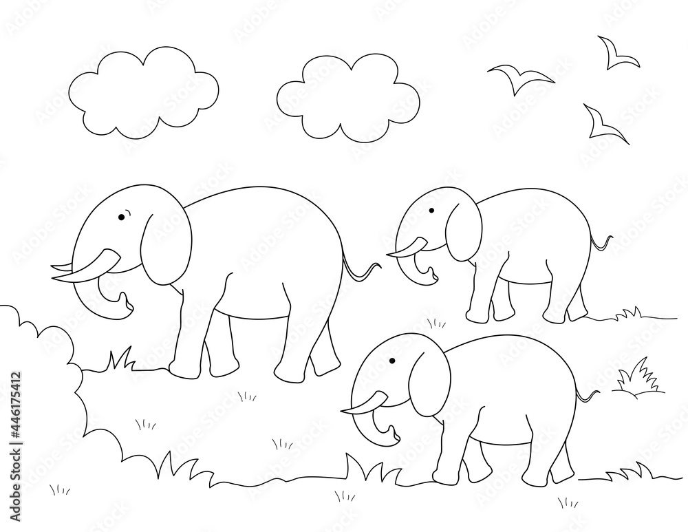 elephant family walking, coloring page for kids. you can print it on ...