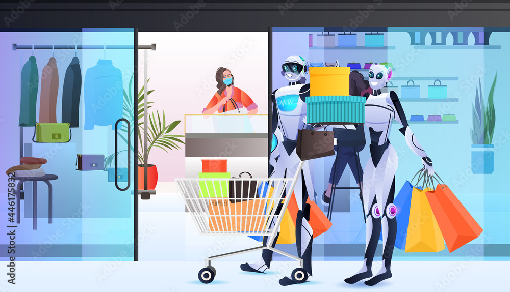 robots with full of purchases trolley cart artificial intelligence ...