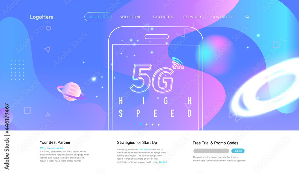 Vector 5G and IoT (Internet of Things) landing page with digital ...