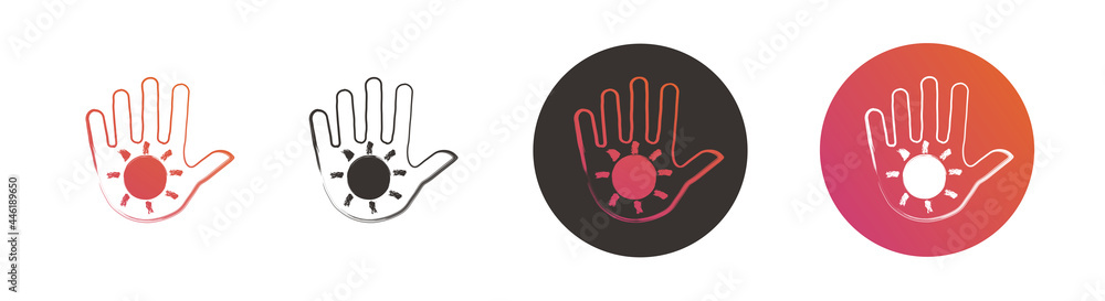 Set of reiki signs. Contour of the palm with a spiral inside. Hand with ...