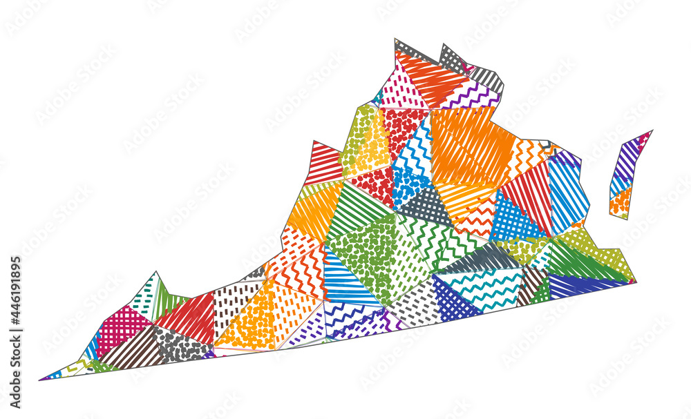 Kid style map of Virginia. Hand drawn polygons in the shape of Virginia ...