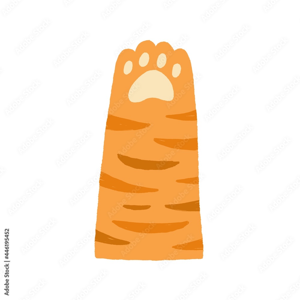 Cute tabby ginger cat paw with soft pads. Funny raised up kitten foot ...
