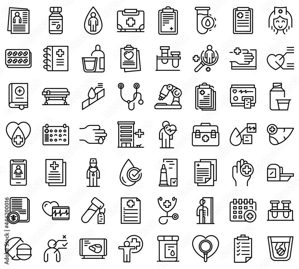 Medical examination icons set outline vector. Health check. Lipid test ...