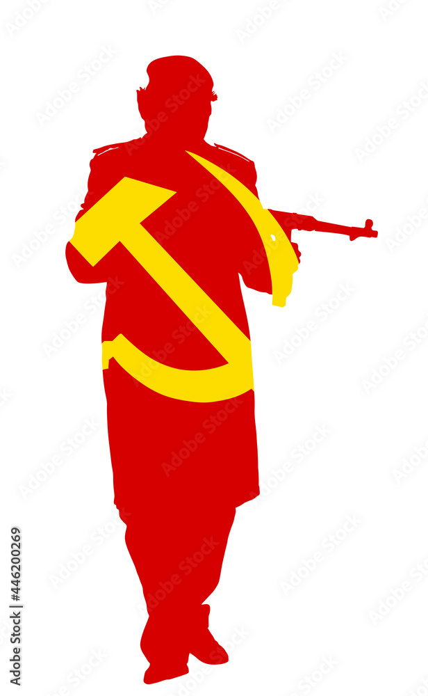 Red army soldier with rifle in battle vector silhouette illustration ...