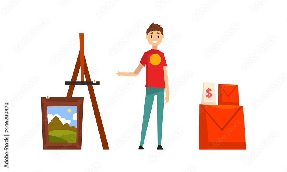 Garage Sale Concept, Man Selling Old Unnecessary Things at Flea Market ...