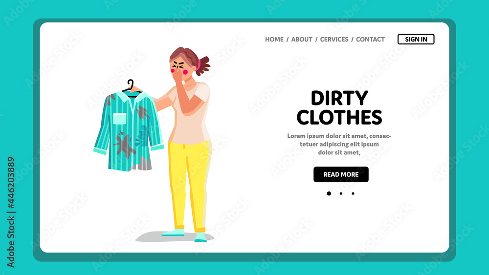 Dirty Clothes Holding Woman With Disgust Vector. Young Girl With Shirt ...