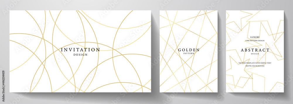 Gold invitation, cover design set. Luxury elegant gold circle, line ...