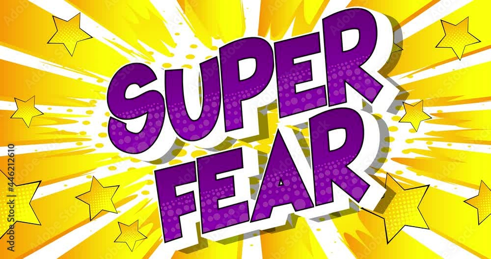 4k animated Super Fear text on comic book background with changing ...