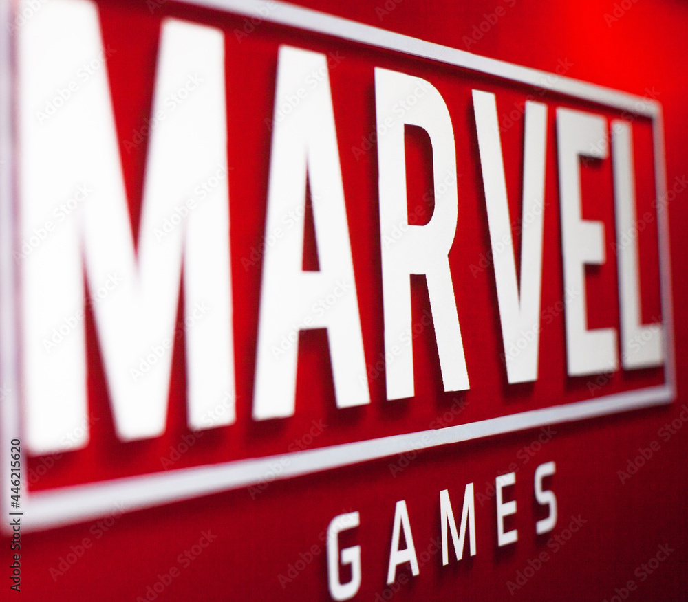Marvel Games logo on the screen. Stock Photo | Adobe Stock
