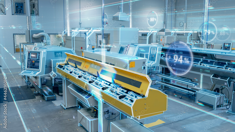 Futuristic Design: Factory Digitalization with Information Lines Lying ...