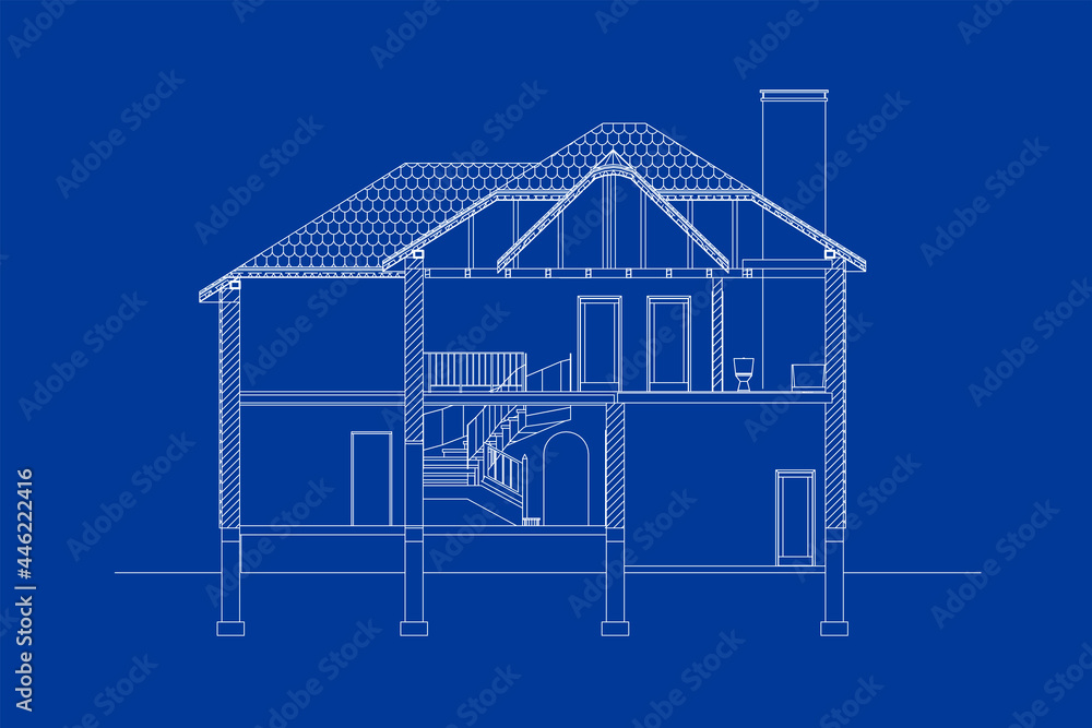 Architectural modern background. Cross-section suburban house. Vector ...
