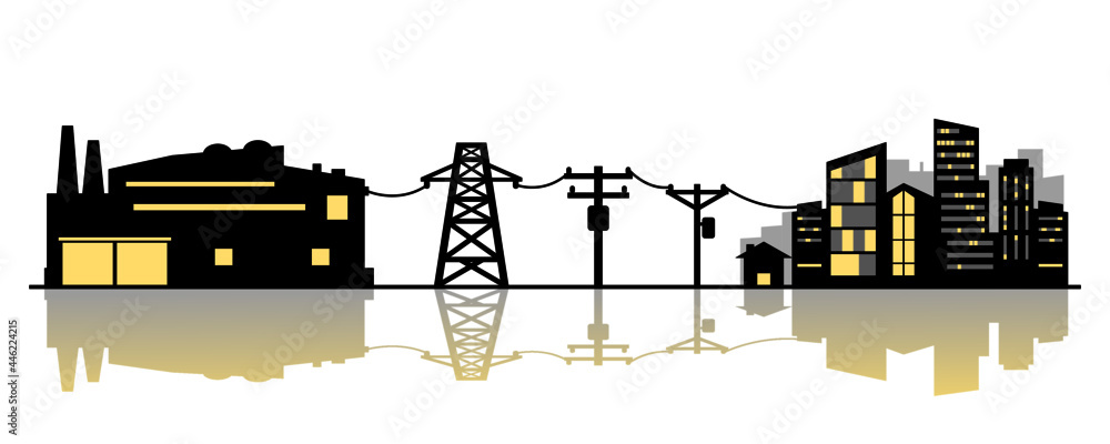 Power plant generates electricity to transmit electricity to electric ...