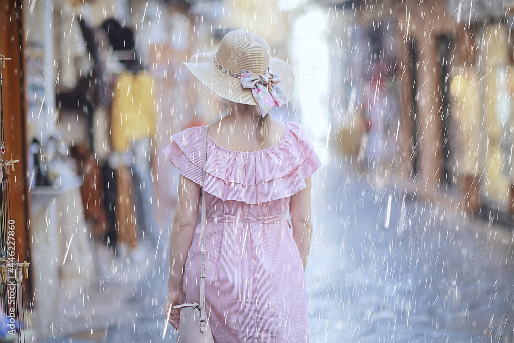 rain female in dress europe summer rainy day young woman tourism ...