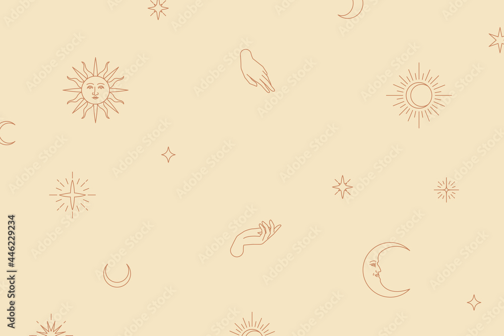 Cute celestial icon vector linear drawing background Stock Vector ...