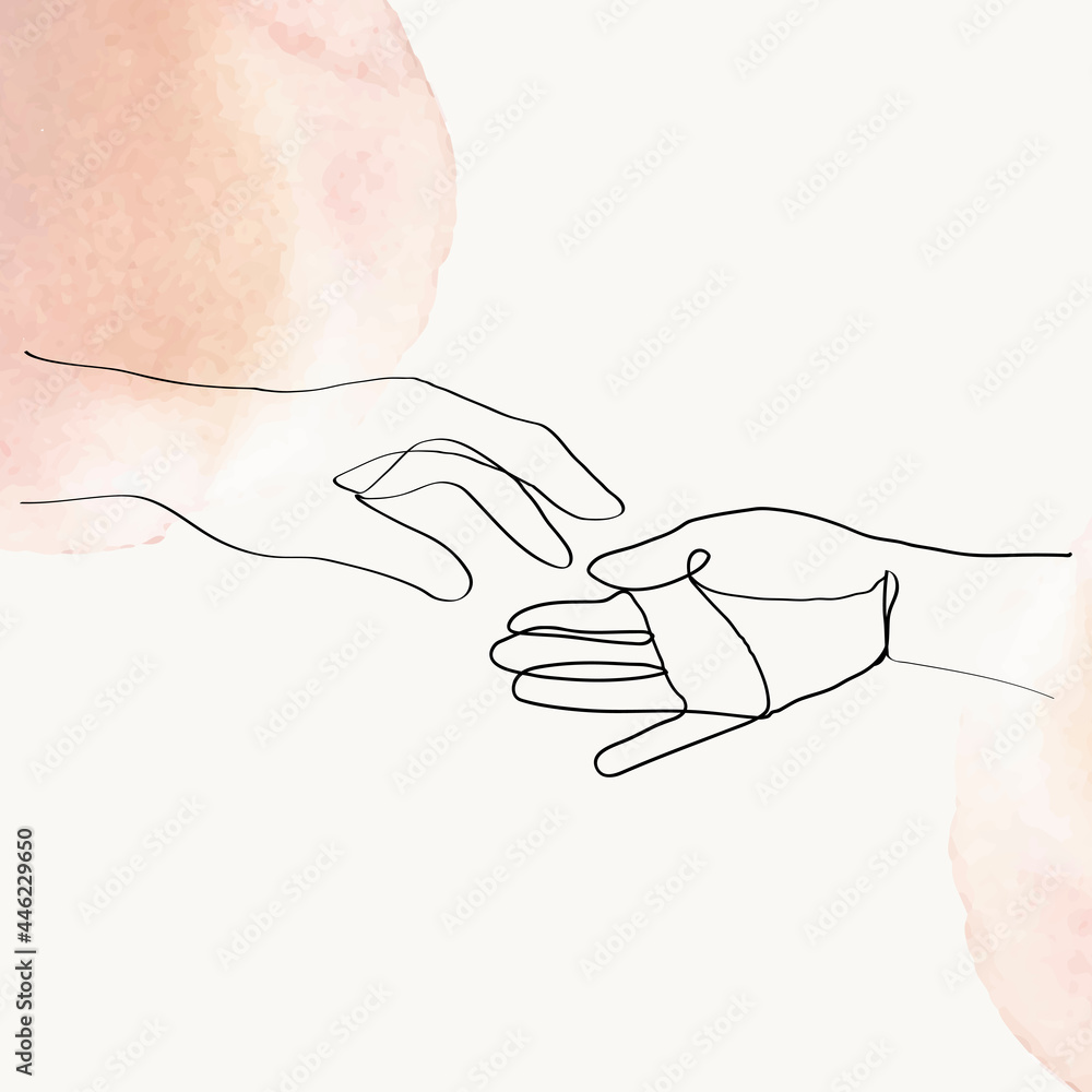 Feminine hands line art vector minimal illustration on orange pastel ...