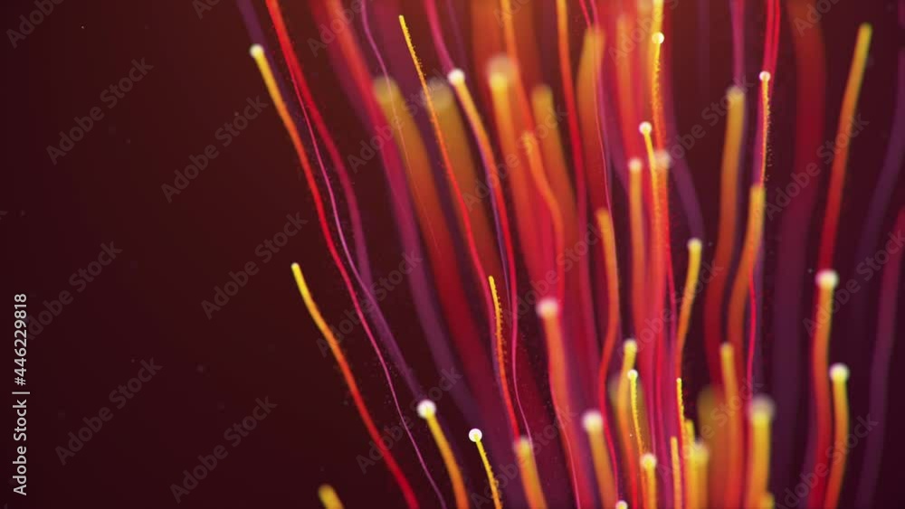 Abstract red glow particles fly in space. Flying particles in space ...